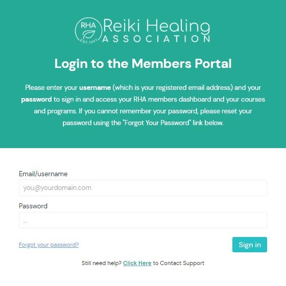 Members Login - Reiki Healing Association